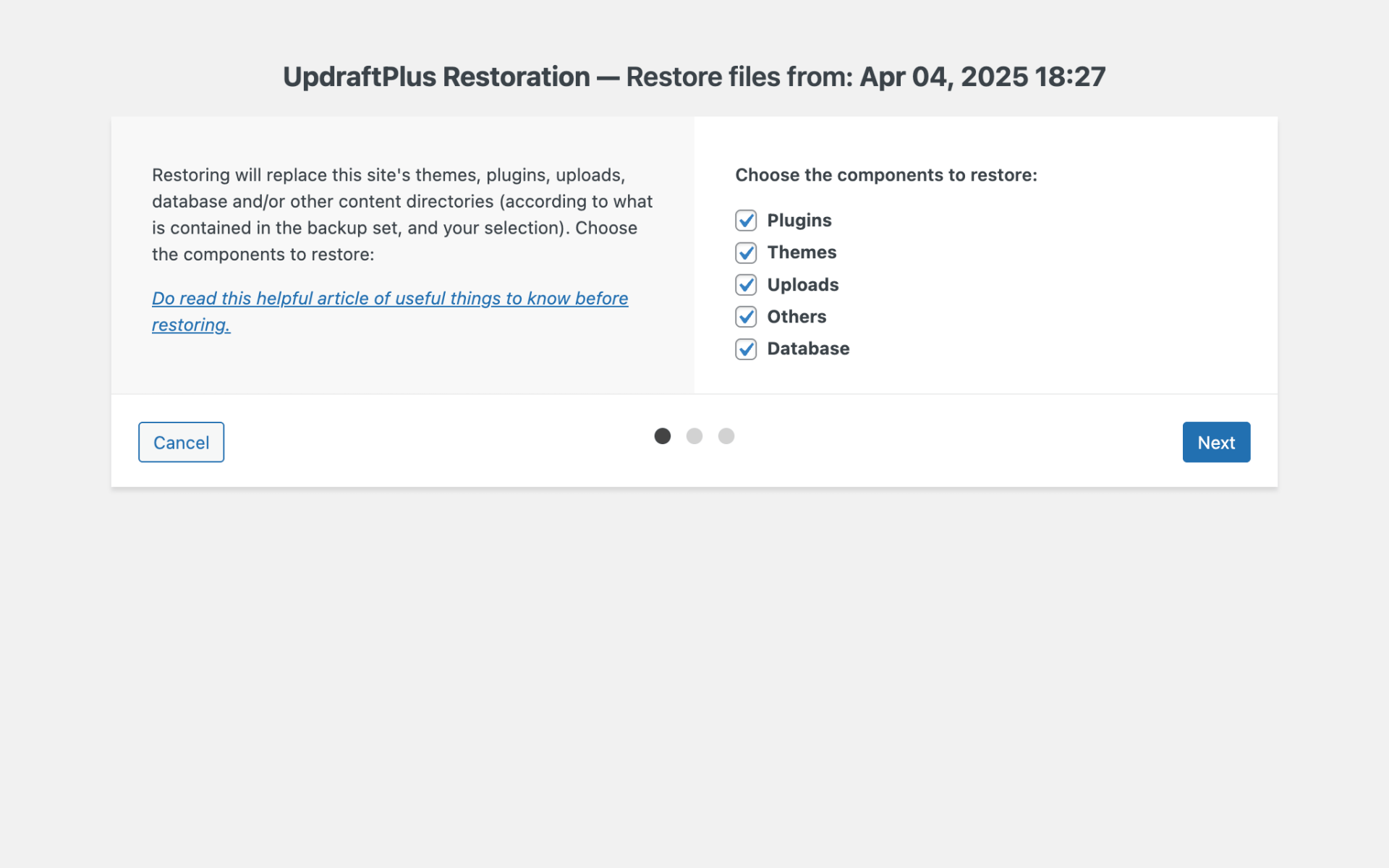 Guide to restoring WordPress from backup files and database - TeamUpdraft